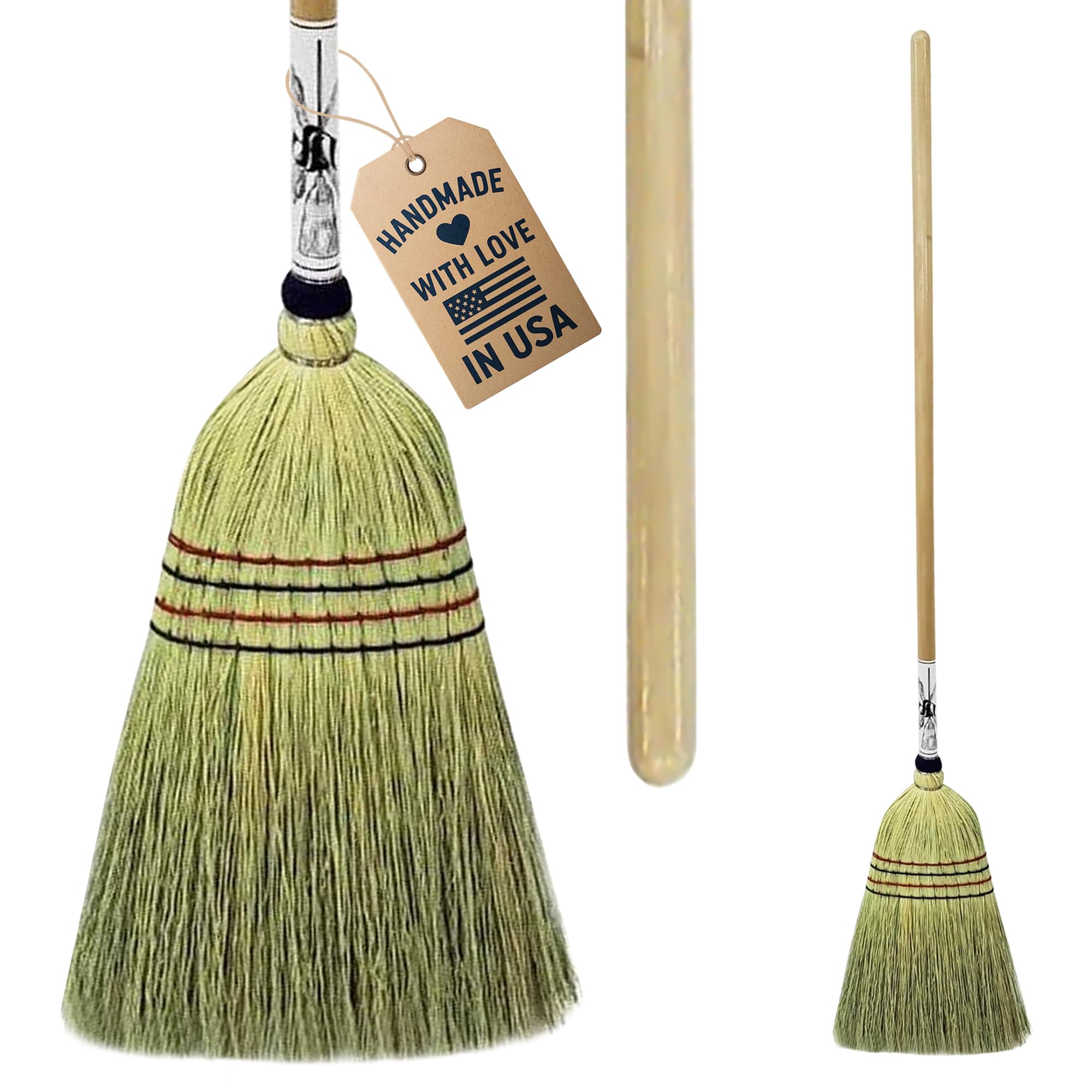Handmade Amish Corn Broom with Wooden Handle – 57" Heavy Duty Broom fo ...