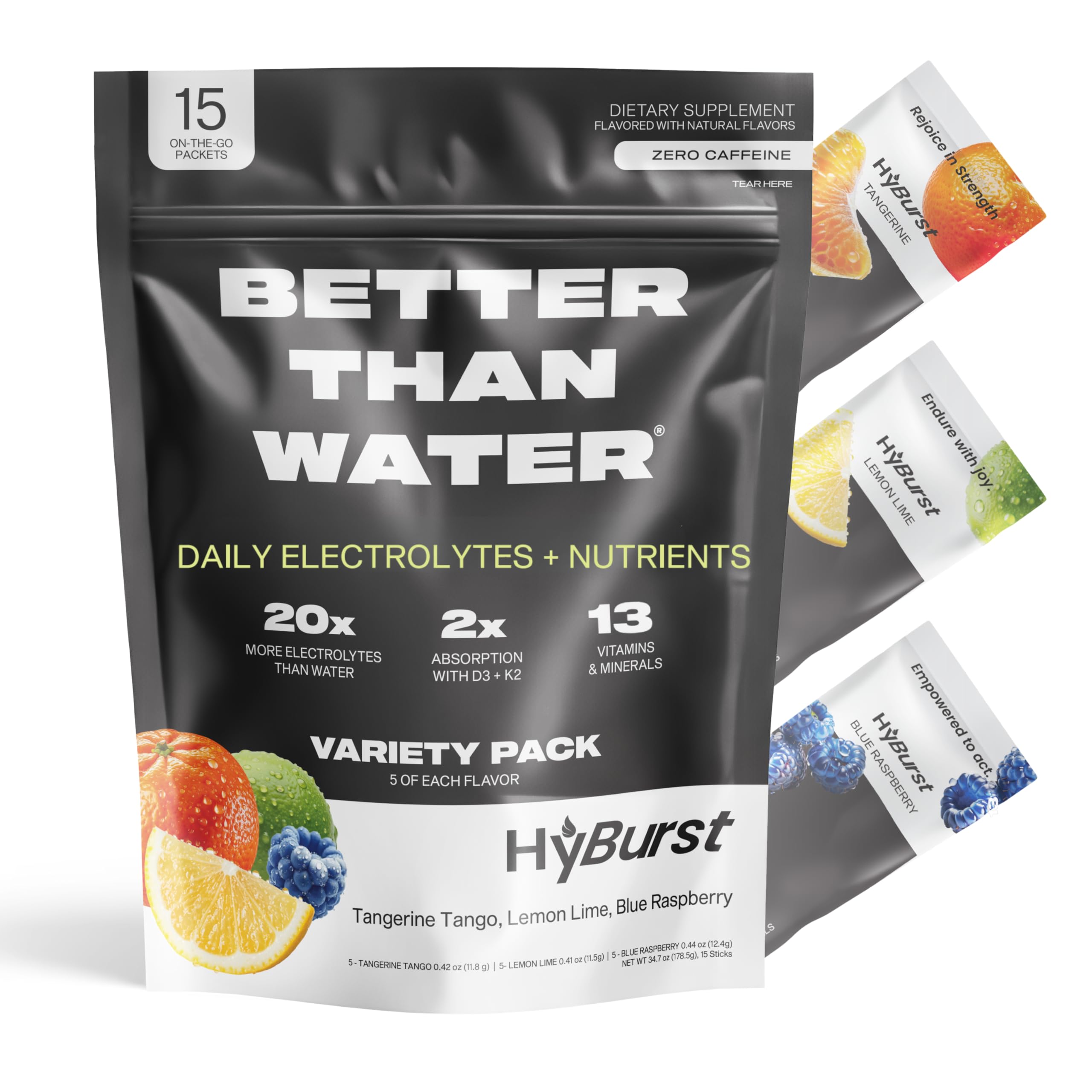 Hyburst Electrolyte & Vitamin Supplement Powder, Drink Mix with B12, L ...